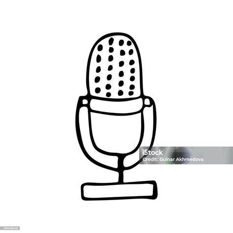 벡터의 마이크 아이콘을 낙서합니다 벡터에서 손으로 그린 마이크 아이콘 벡터의 낙서 마이크 그림 팟캐스팅에 대한 스톡 벡터 아트