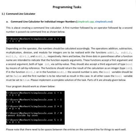 Solved Programming Tasks 1 Command Line Calculator A