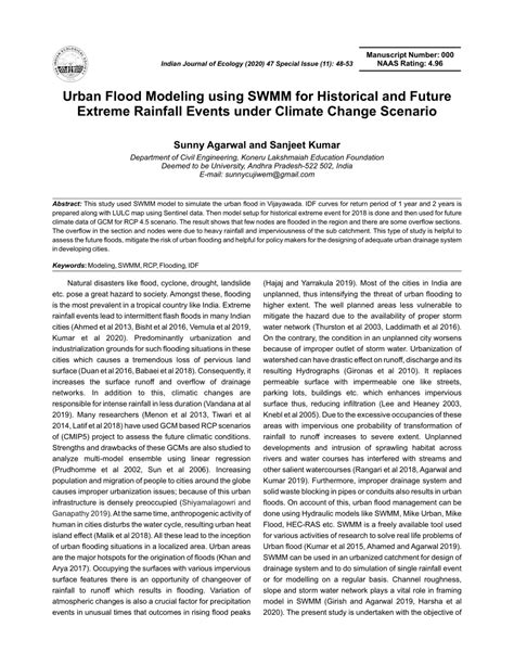 Pdf Urban Flood Modeling Using Swmm For Historical And Future Extreme Rainfall Events Under