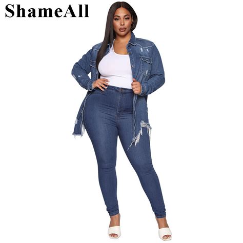 Badu Bg Големи размери Винтидж скъсани дънкови якета със среден дълъг ръкав 4xl Дамско улично