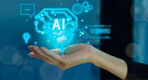 Businesswoman Hand Holding Glowing Blue Digital Ai And Brain Icon Artificial Intelligence