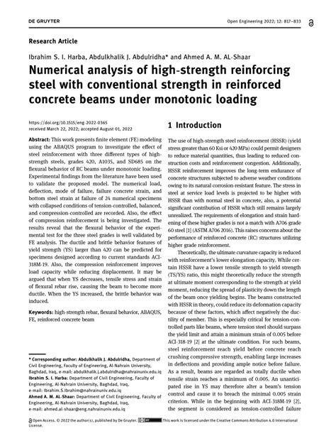 Pdf Numerical Analysis Of High Strength Reinforcing Steel With Conventional Strength In