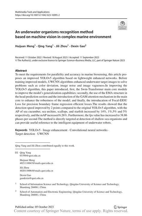 An Underwater Organisms Recognition Method Based On Machine Vision In Complex Marine Environment