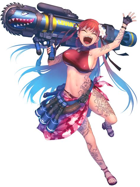 Hetza Hellshock Chain Paradox Commission Highres 1girl Arm Tattoo Bandolier Belt