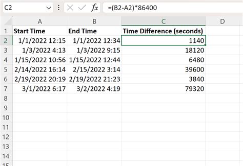 Excel Calculate Difference Between Two Times In Seconds