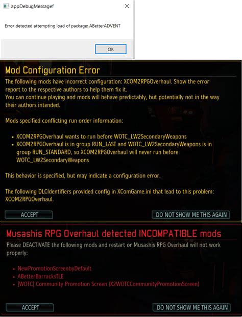 help with mods abetteradvent creates the error message i turn off