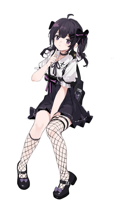 배경 화면 애니메이션 소녀들 어망 스타킹 자주색 눈 미니멀리즘 간단한 배경 2074x3508