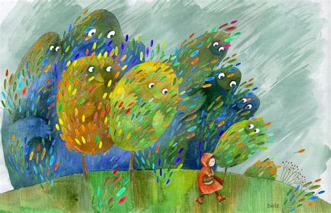 Иллюстрация Девочка и лес в стиле детский