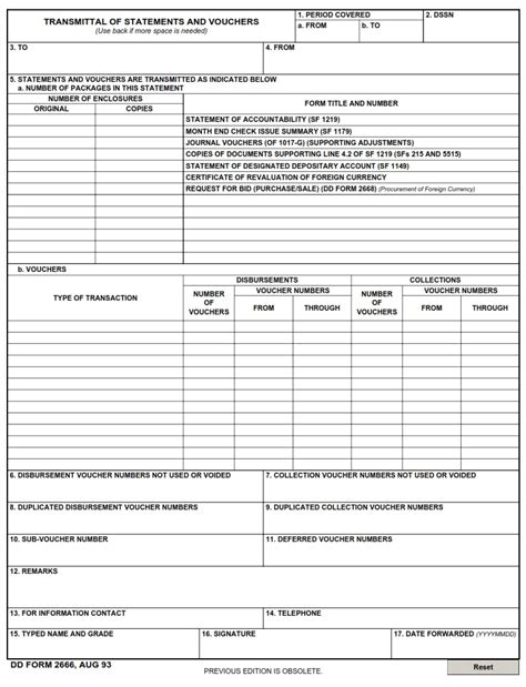 Dd Form 2666 Transmittal Of Statements And Vouchers Dd Forms