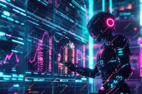 Futuristic Robot Analyzing Data On A Holographic Screen Premium Ai Generated Image
