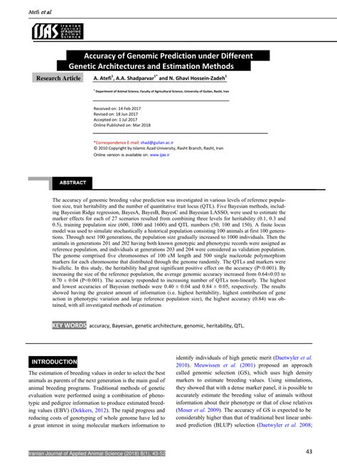 Pdf Accuracy Of Genomic Prediction Under Different Genetic