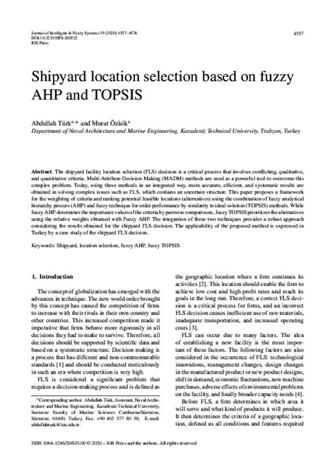 Pdf Shipyard Location Selection Based On Fuzzy Ahp And Topsis