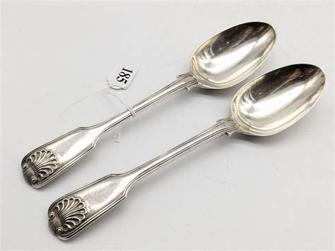 Victorian Sterling Silver Shell Pattern Serving Spoons London 1879 1874 Flatware Cutlery And