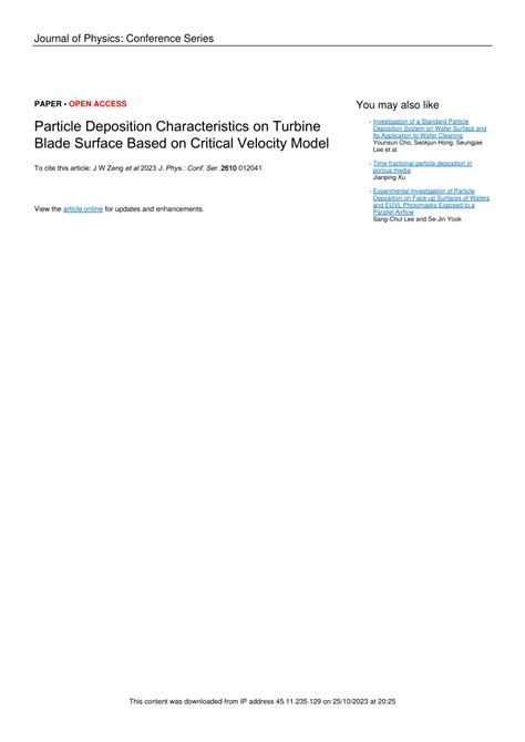 Pdf Particle Deposition Characteristics On Turbine Blade Surface Based On Critical Velocity Model