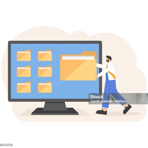 데이터 입력 문서 및 파일 관리자 비서 직원 또는 관리자 작업자가 컴퓨터에 데이터를 입력합니다 데이터 폴더 관리 컨셉 일러스트레이션 디자인 포스터 랜딩 페이지 개념에 대한