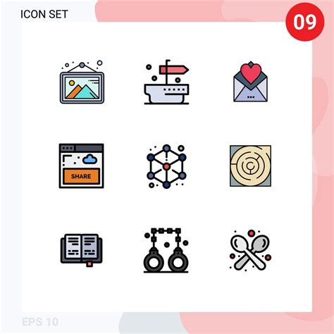 Set Of 9 Modern Ui Icons Symbols Signs For Modeling Website Mail Sharing Interface Editable