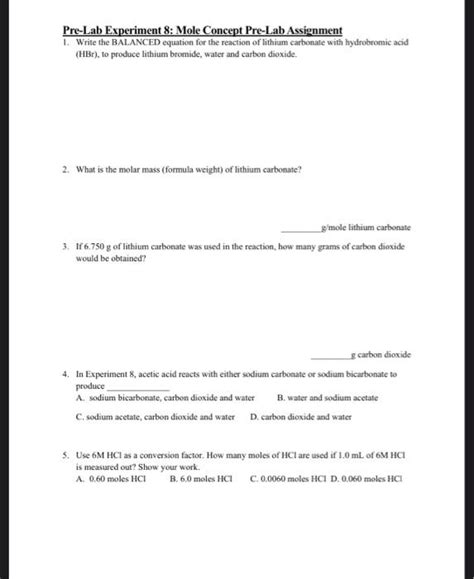 Solved Pre Lab Experiment Mole Concept Pre Lab Assignment Chegg