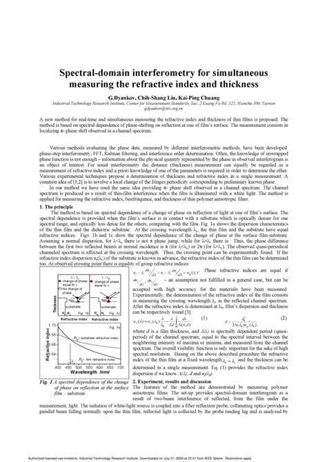 Pdf Spectral Domain Interferometry For Simultaneous Measuring The