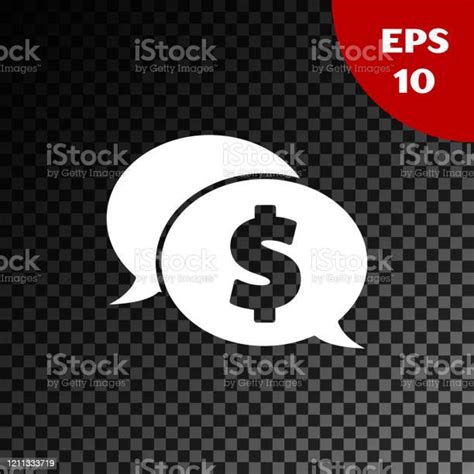투명 한 어두운 배경에 격리 된 달러 아이콘 흰색 음성 거품입니다 가격 배지 달러 기호와 판매 프로모션 태그 할인 벡터 일러스트레이션 개성 개념에 대한 스톡 벡터 아트 및