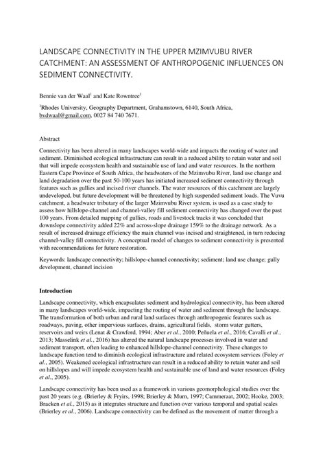 Pdf Landscape Connectivity In The Upper Mzimvubu River Catchment An