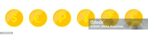 세계 통화 달러 유로 루블 엔 파운드 루피 흰색 배경에 고립 된 금화 아이콘 벡터 일러스트레이션 개체 그룹에 대한 스톡 벡터 아트 및 기타 이미지 Istock