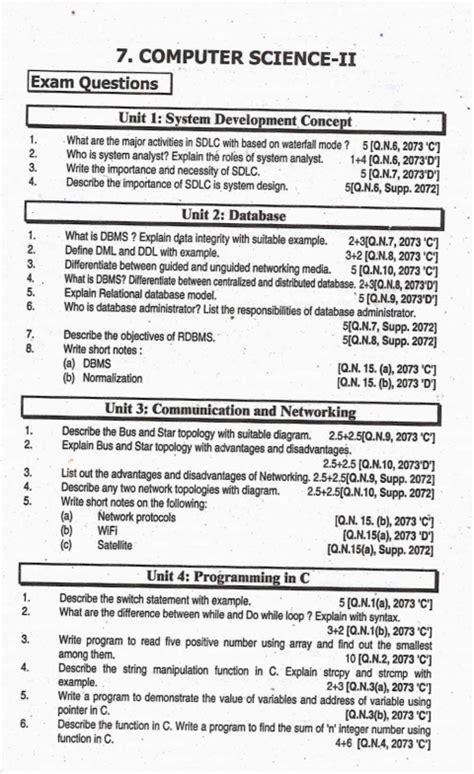 Neb Class 12 Computer Science Past Year Question Collection Nepali