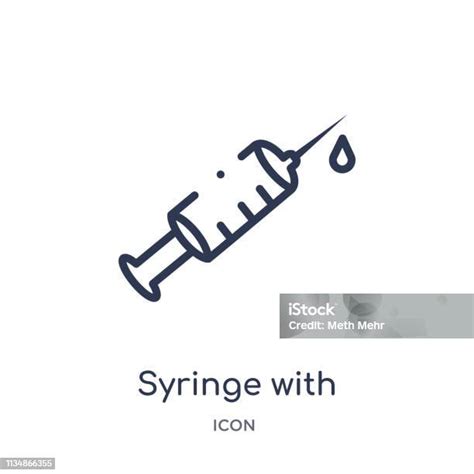 의료 개요 컬렉션에서 약 아이콘 선형 주사기 약 아이콘 흰색 배경에 고립 된 얇은 라인 주사기 의학 유행 삽화를 가진 주사기 건강관리와 의술에 대한 스톡 벡터 아트 및 기타