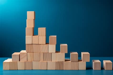 premium photo wooden blocks of different heights on a blue background