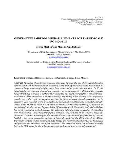 Pdf Generating Embedded Rebar Elements For Large Scale Rc Models
