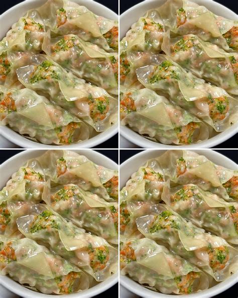 อาหารขนมหวาน เกี๊ยวกุ้งหมูสับ เมนูทานเล่น รสกลมกล่อม อร่อยทำง่าย ส่วนผสม แผ่นเกี๊ยว 10