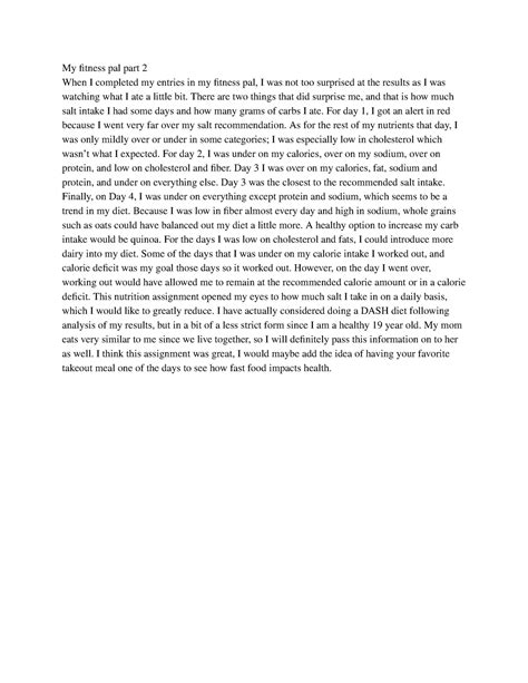 My Fitness Pal Assignment Part 2 My Fitness Pal Part 2 When I