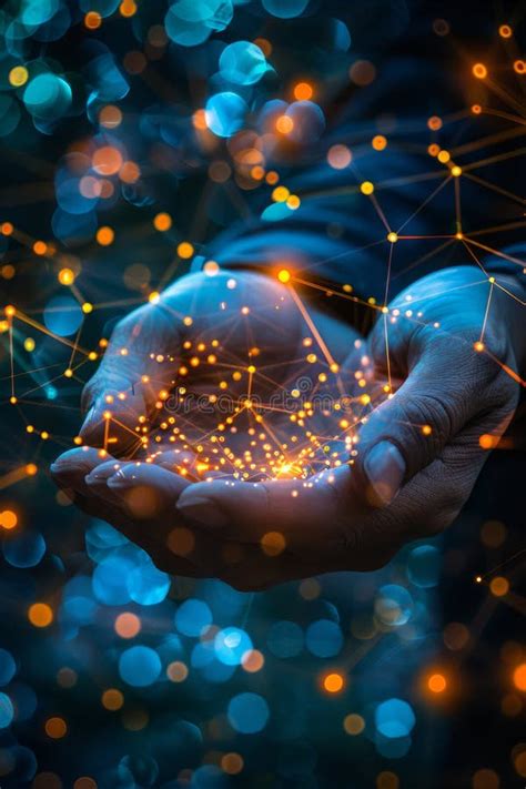 Illuminated Network Hands Holding Glowing Digital Connections Representing Technology