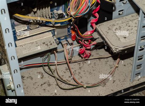An Inside Case Parts Of An Old Dirty Computer CPU Stock Photo Alamy