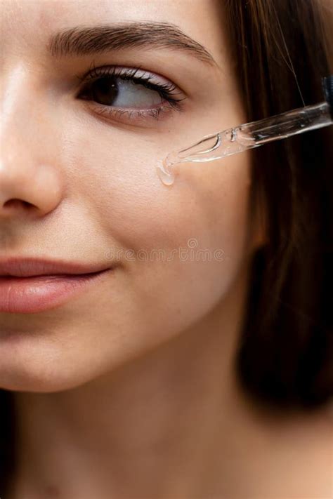 Applying Hyaluronic Acid Pipette Attractive Caucasian Girl Restores