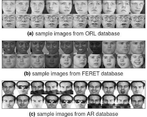 Sample Images From A Orl B Feret And C Ar Databases Download