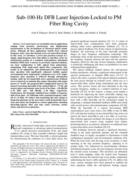 Pdf Sub 100 Hz Dfb Laser Injection Locked To Pm Fiber Ring Cavity