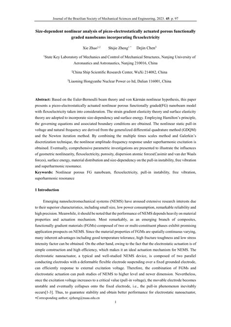 Pdf Size Dependent Nonlinear Analysis Of Piezo Electrostatically Actuated Porous Functionally