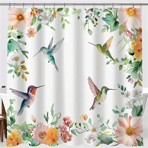 Chic Watercolor Hummingbird And Floral Shower Curtain Elegant Nature