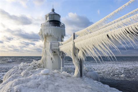 Drone Video Captures Iconic Lake Michigan Lighthouses Covered In Ice