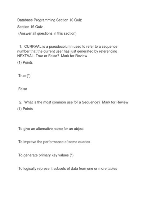 Database Programming Section 16 Quiz Pdf Database Index Databases