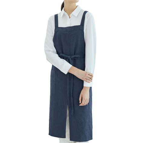 AT 고급 린넨 롱 앞치마 앞트임 고퀄 네이비 곤색 주방 카페 홀 서빙 에이프런 티마스터