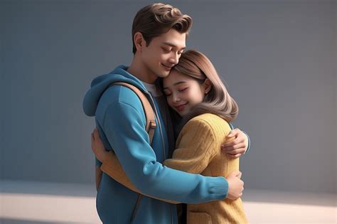 Premium Photo A Couple Hugging Each Other In A Hug While The Girl Is Hugging Her Generative Ai