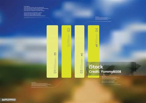 사각형 그림 Infographic 템플릿을 세로로 4 개의 독립 실행형 녹색 부품을 분했습니다 0명에 대한 스톡 벡터 아트 및