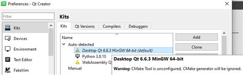 CMake Tool Is Unconfigured CMake Generator Will Be Ignored Qt Forum