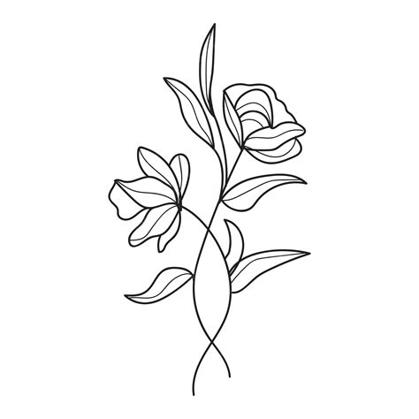 Um Desenho Preto E Branco De Uma Flor Com Um Caule E Flores Vetor Premium