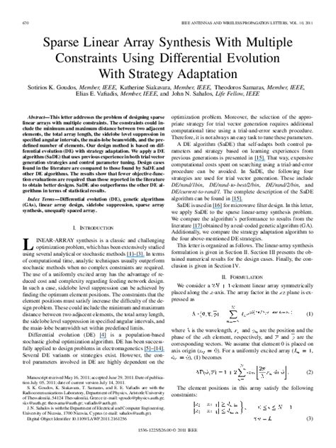 Pdf Sparse Linear Array Synthesis With Multiple Constraints Using
