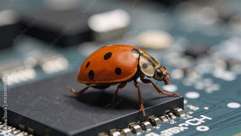Ladybug On Computer Circuits Depicts Computer Bugs And Need For