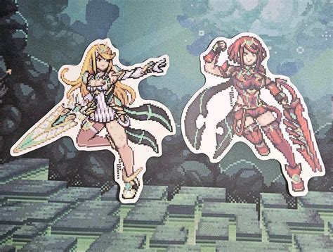 Xenoblade Chronicles 2 Pyra And Mythra Pixel Art Stickers Vinyl Matte