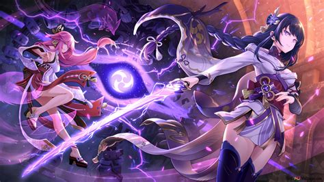 Poliarm Electro Power Sword Of Raiden And Yae Miko Genshin Impact 6k