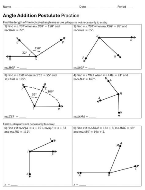 Angle Addition Postulate Practice Wk By Ashleys Math Class Pass